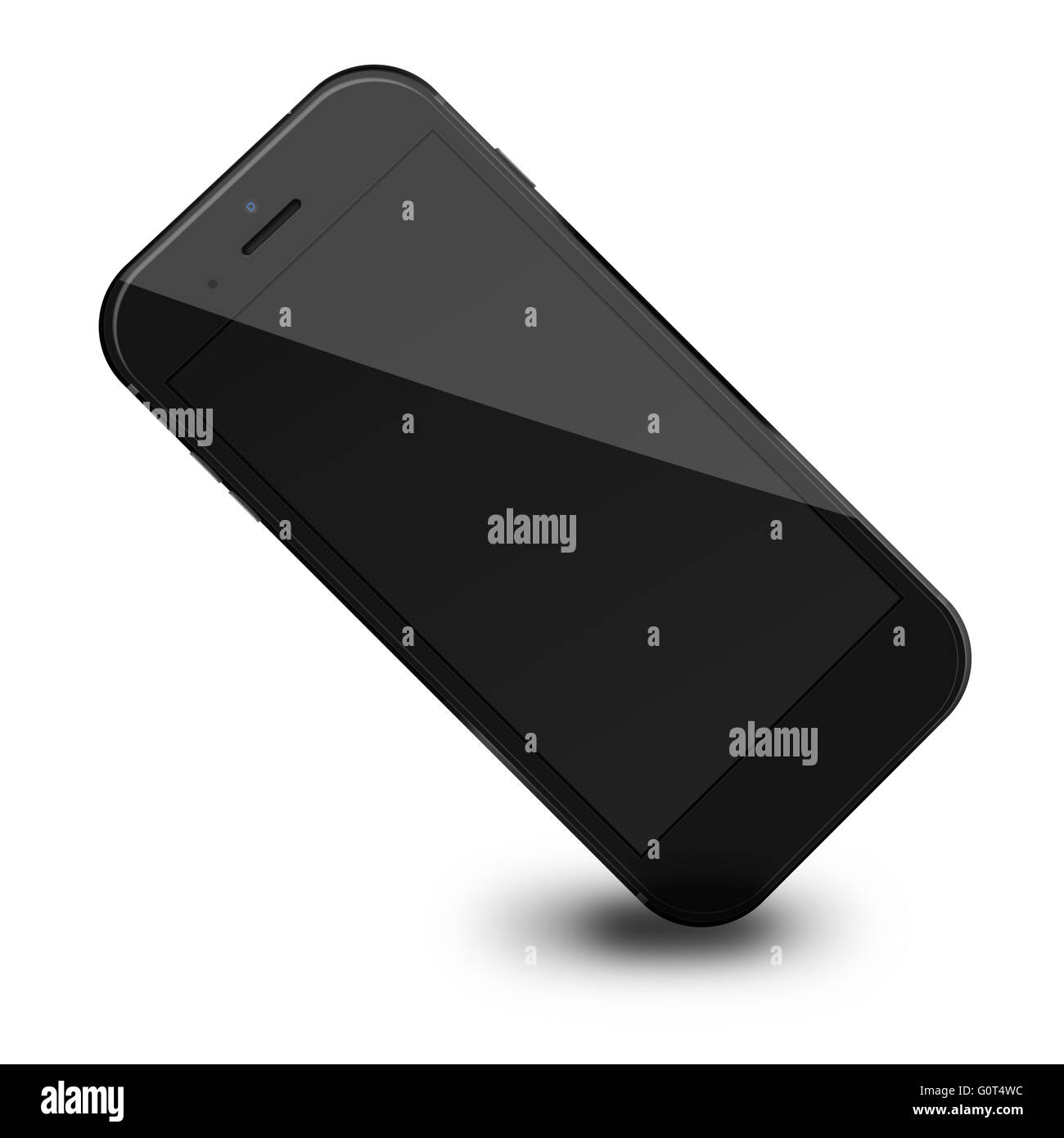 Smart phone with black screen and shadows isolated on white background ...
