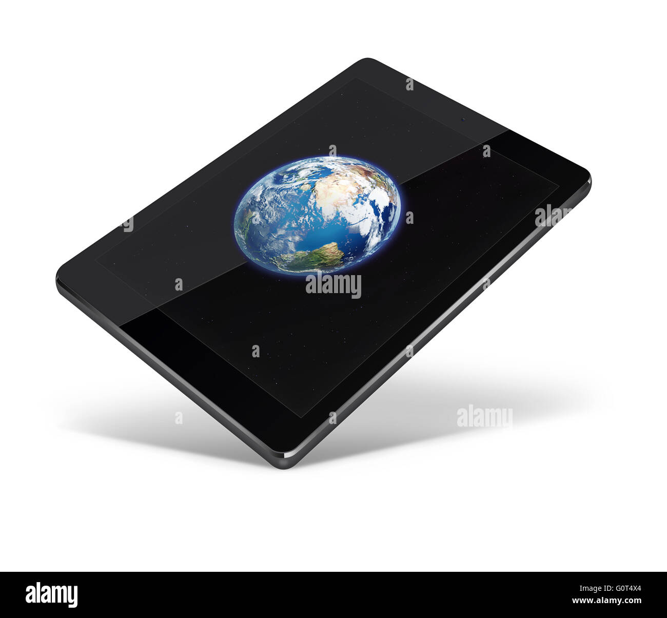 Realistic tablet pc computer with Earth from space on screen isolated ...