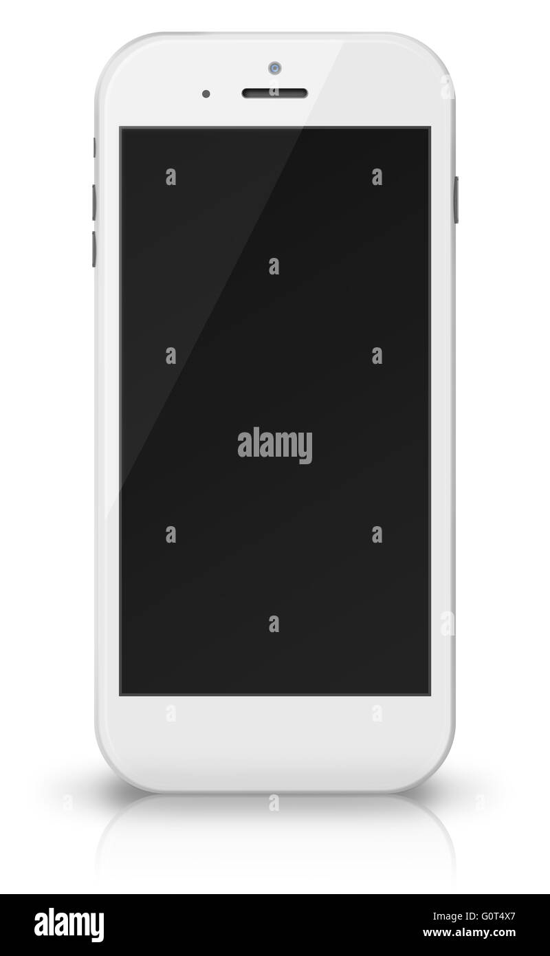 Smart phone with black screen, shadows and reflections isolated on ...