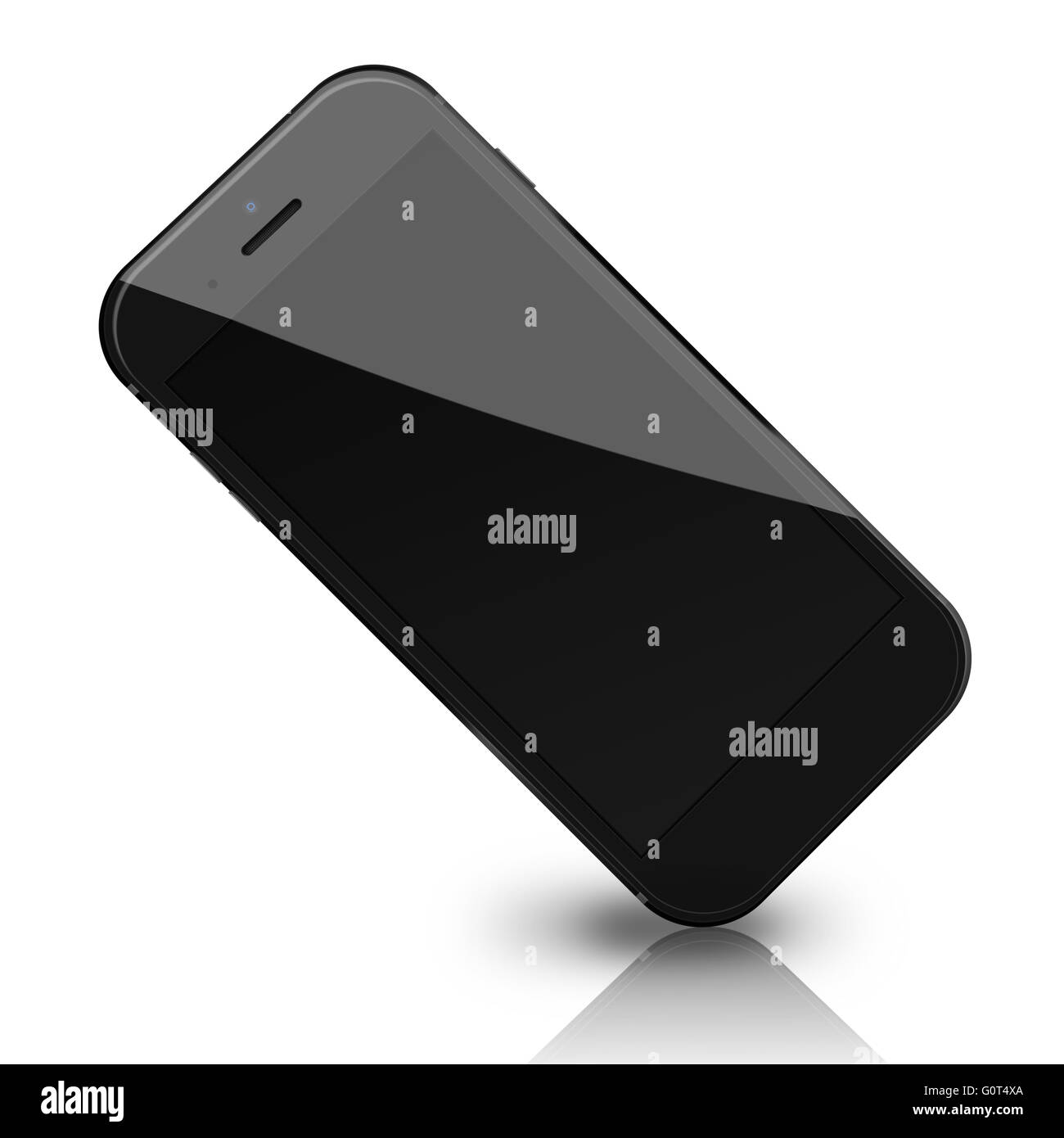 Smart phone with black screen, shadows and reflections isolated on ...