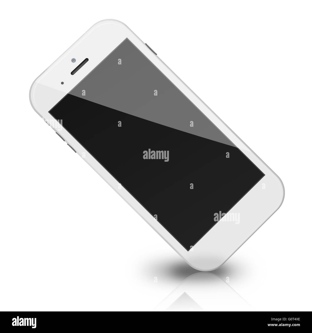 Smart phone with black screen, shadows and reflections isolated on ...