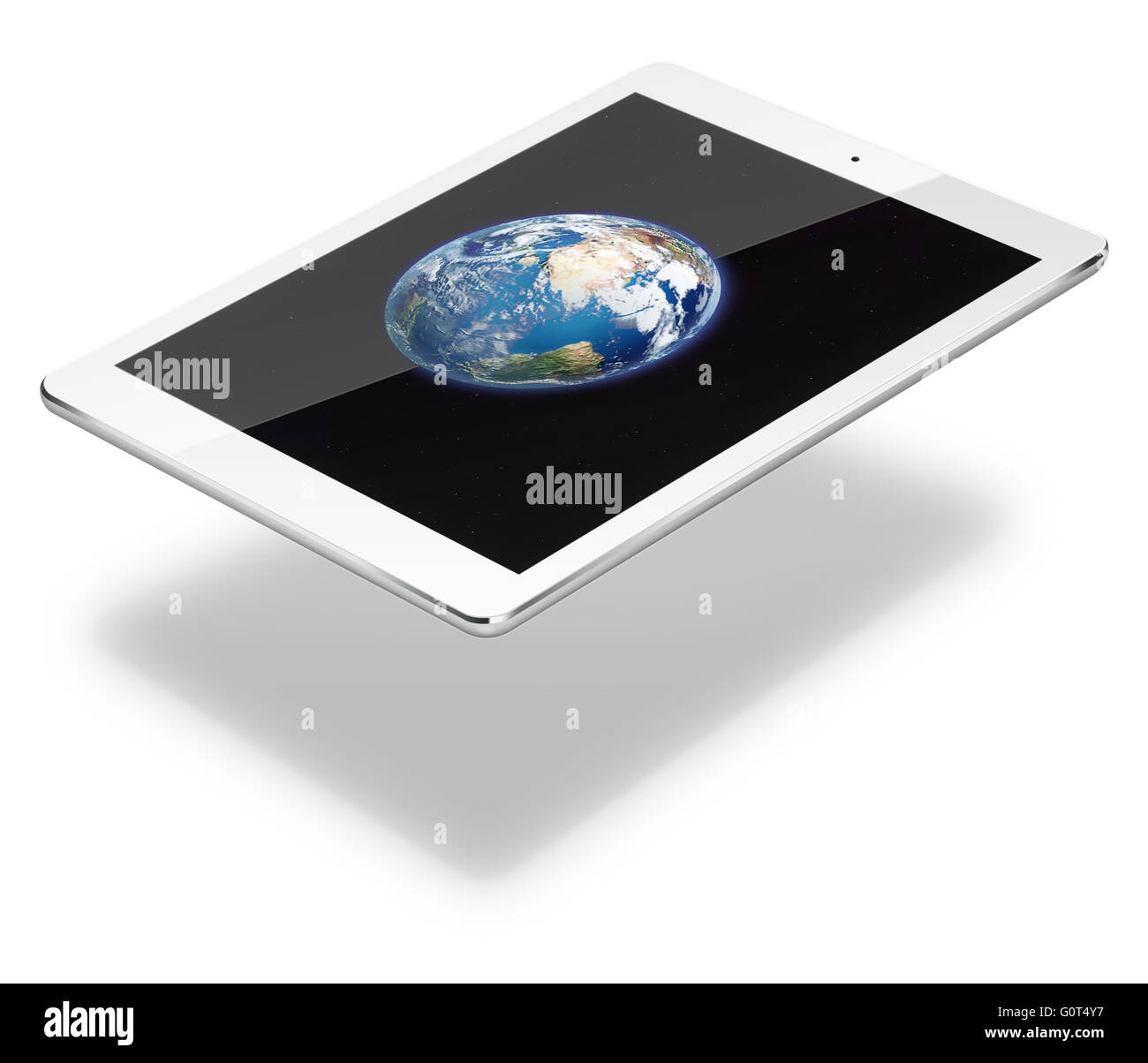 Realistic tablet pc computer with Earth from space on screen isolated ...