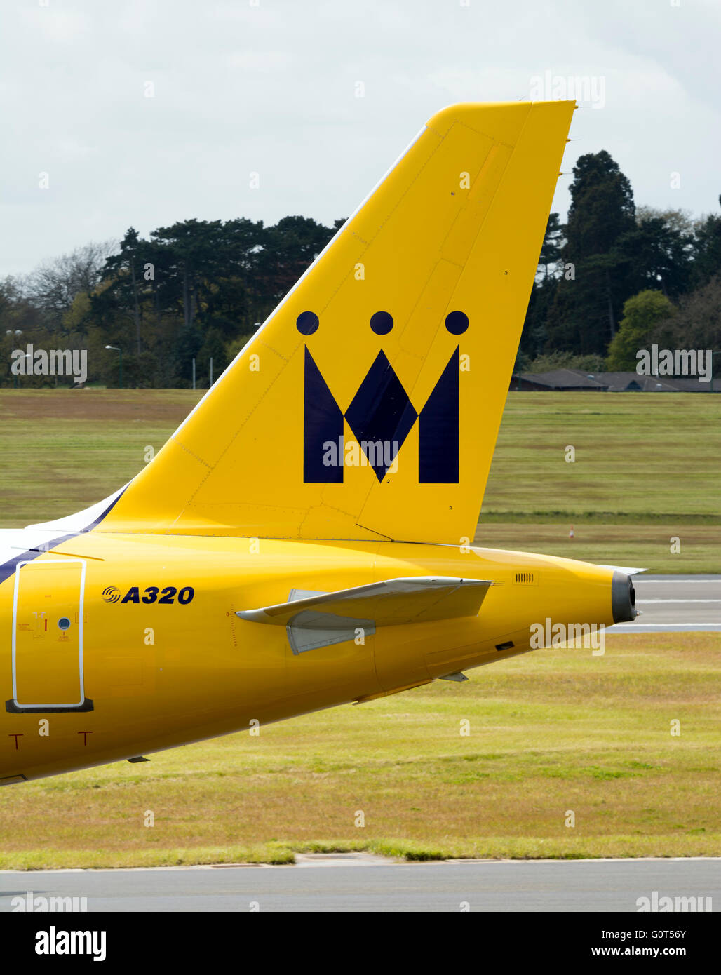 Monarch Airlines Airbus A320 tail at Birmingham Airport, UK Stock Photo ...