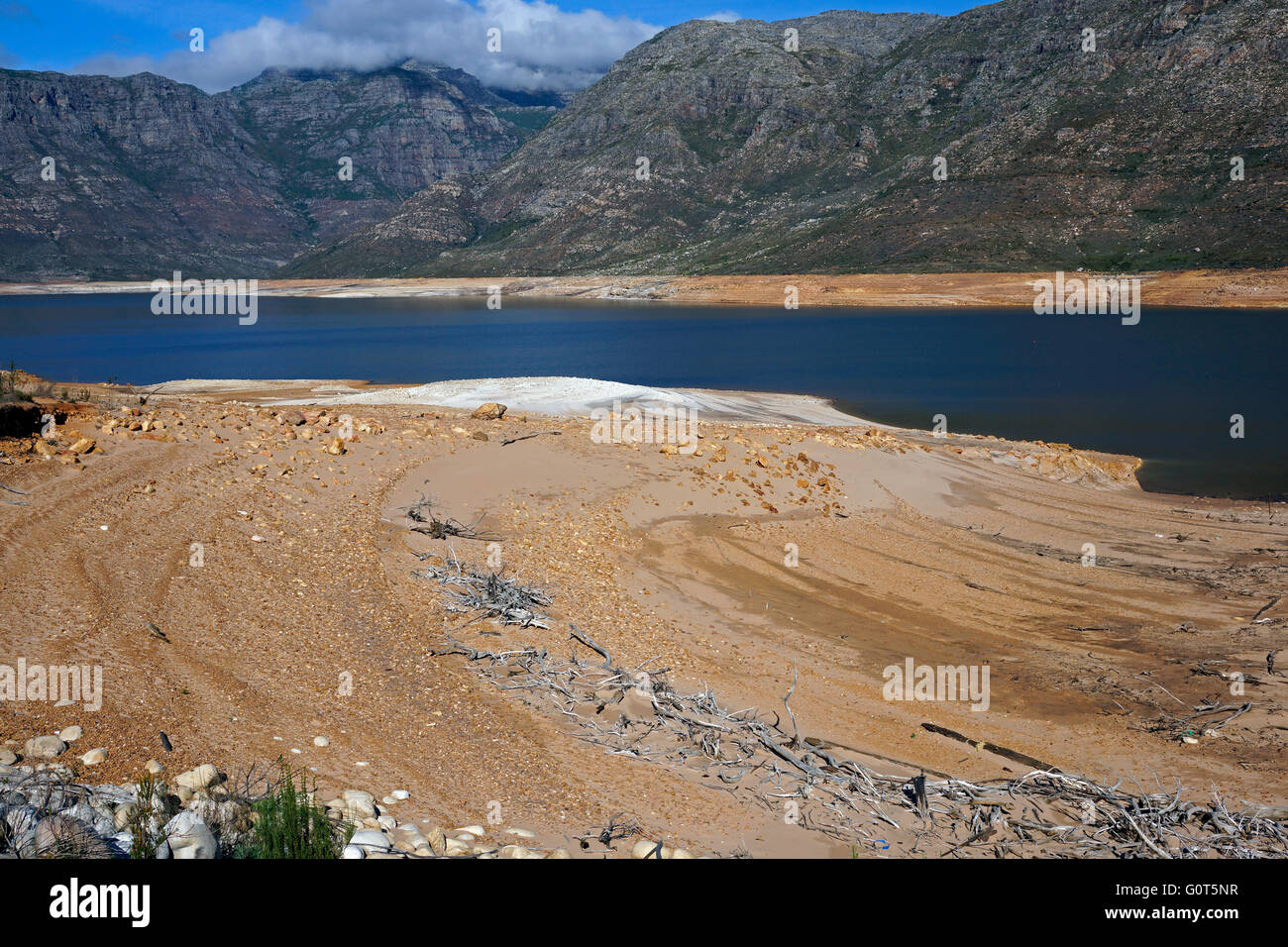 The water level of the Berg River Dam in Franschhoek is very low after ...