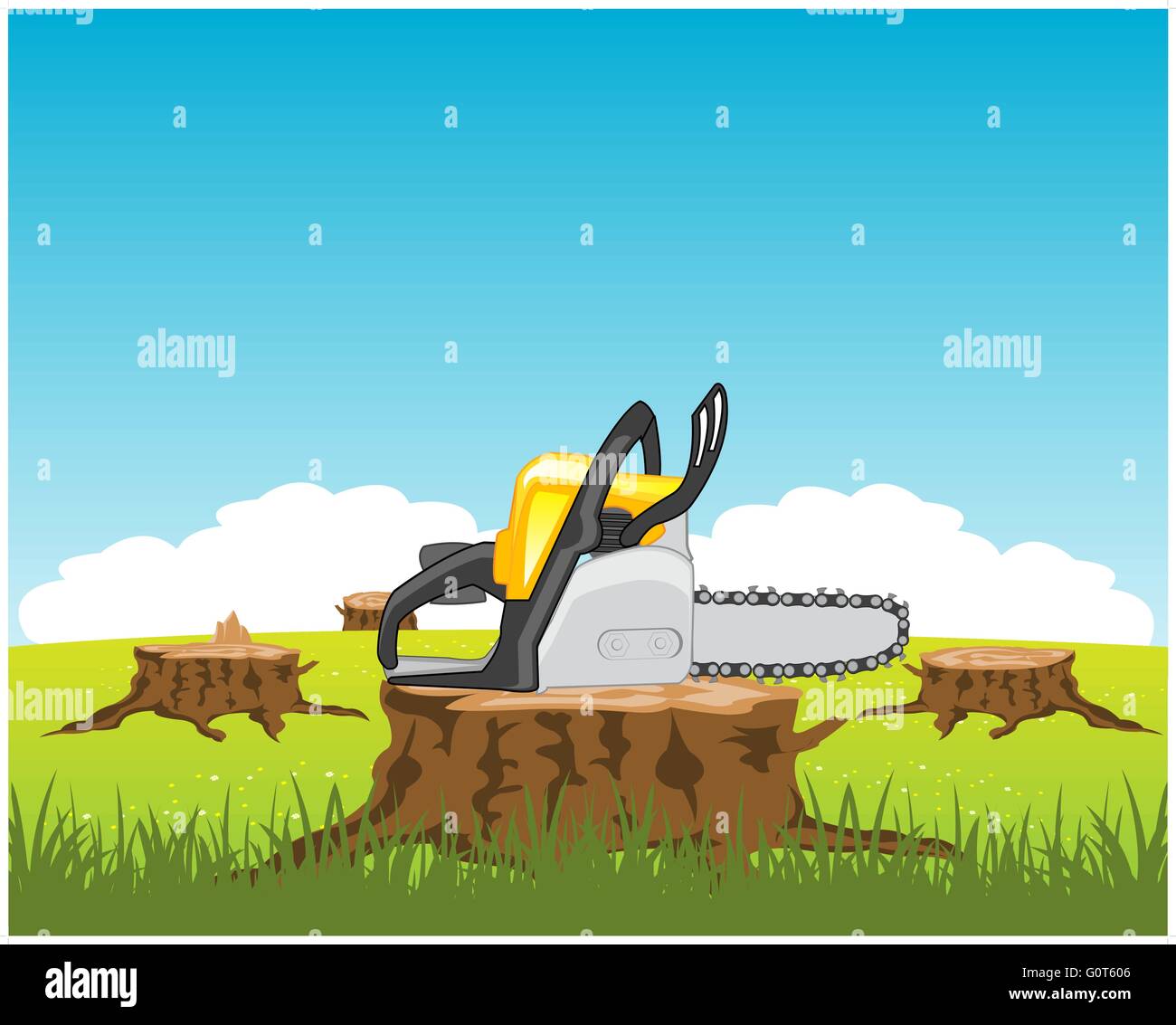 Chainsaw on stump tree Stock Vector Image & Art - Alamy