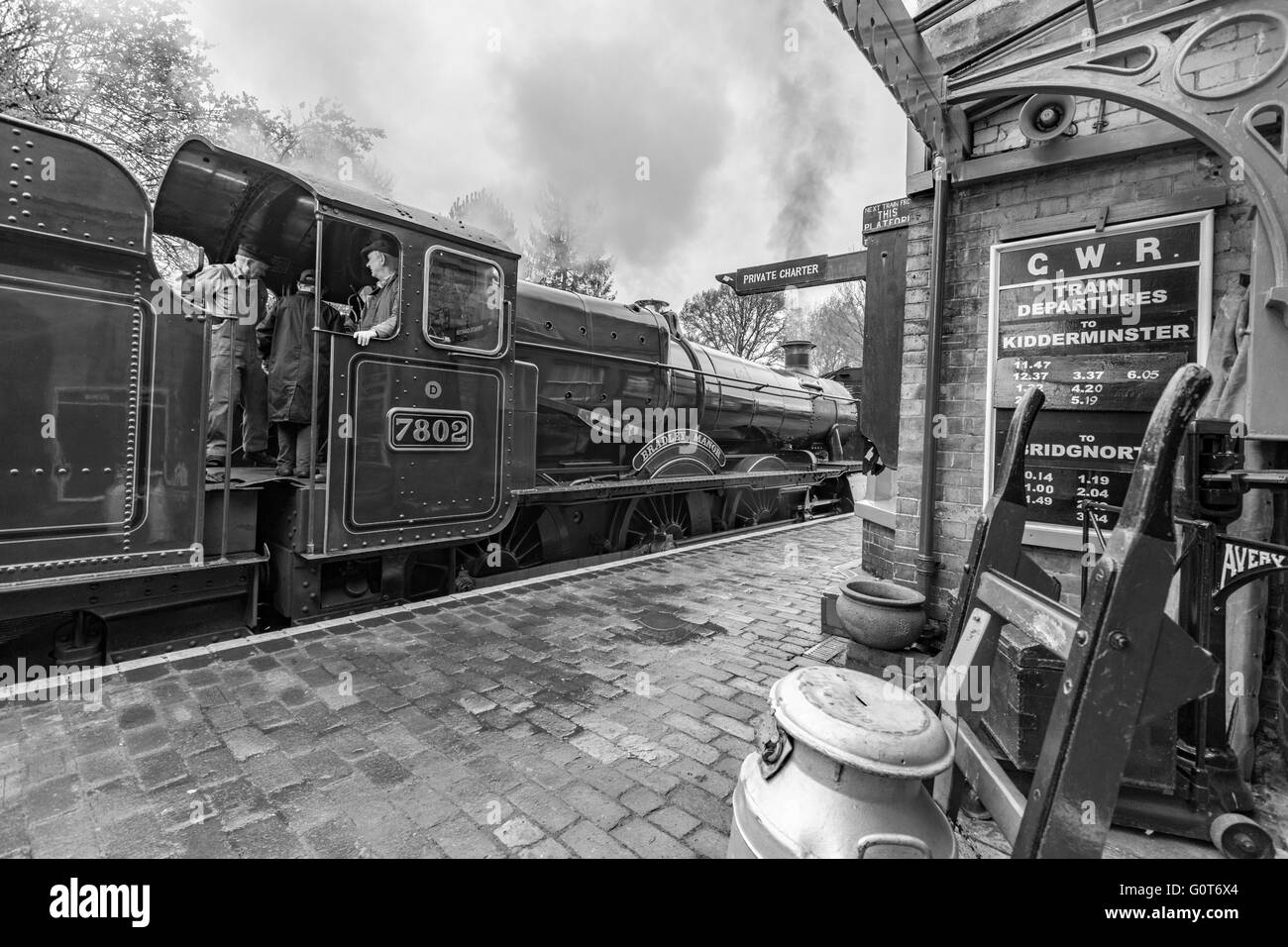 Arley train Station on the Severn Valley Railway in monochrome ...