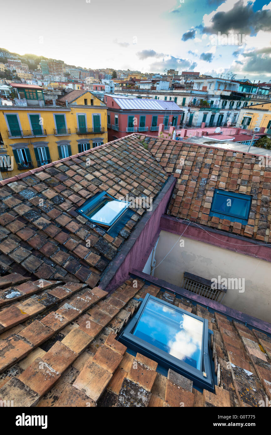 Panorama from the roofs of center of Naples, Italy Stock Photo - Alamy