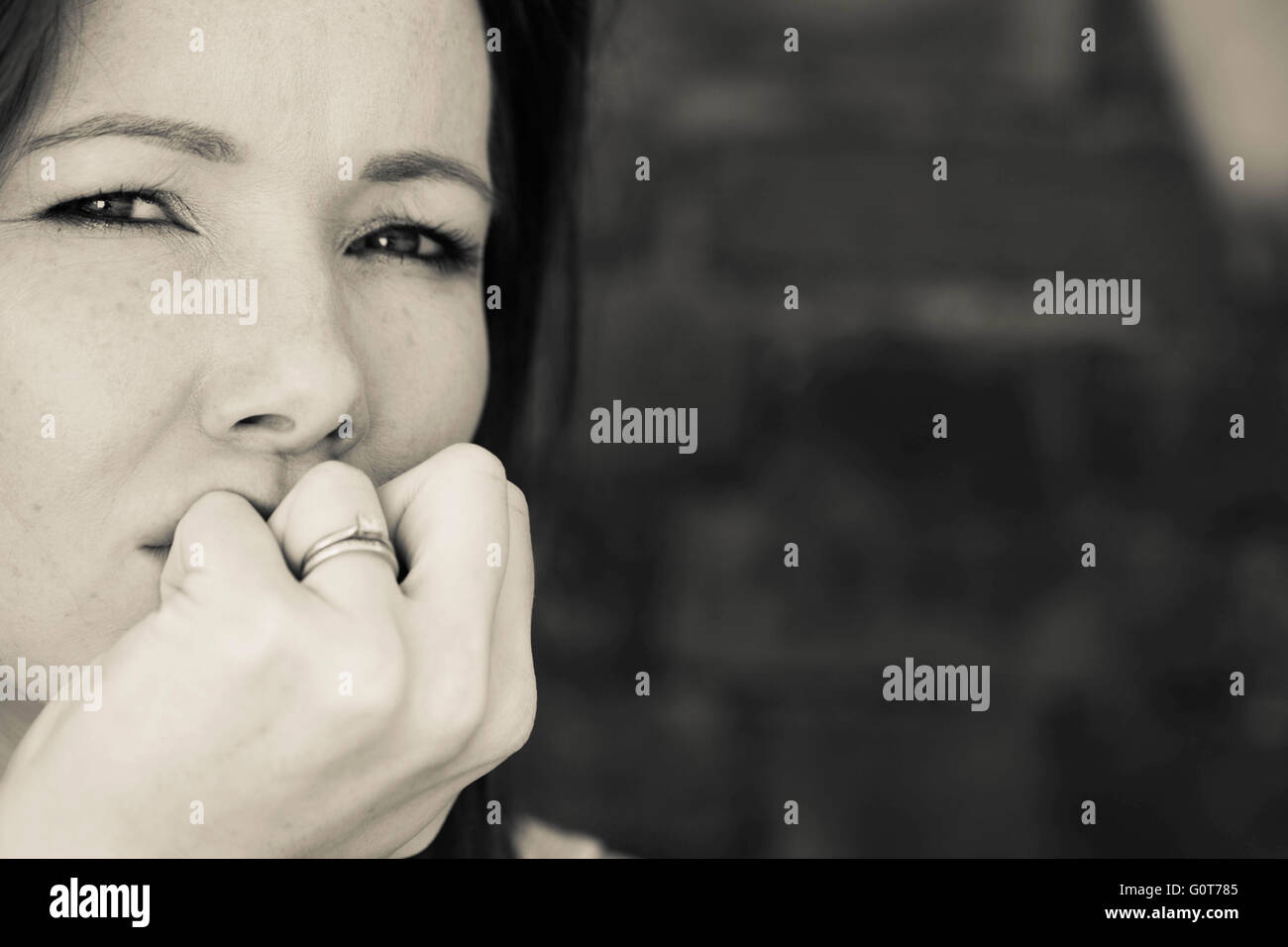 Monochrome Portrait Of A Worried Confused Woman Outside Stock Photo - Alamy