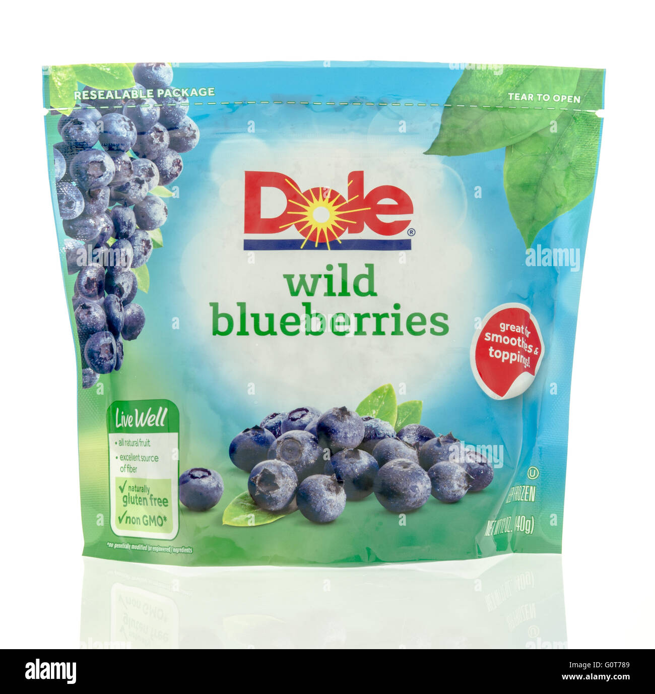 Winneconne, WI - 5 May 2016: Bag of wild blueberries from Dole on an ...