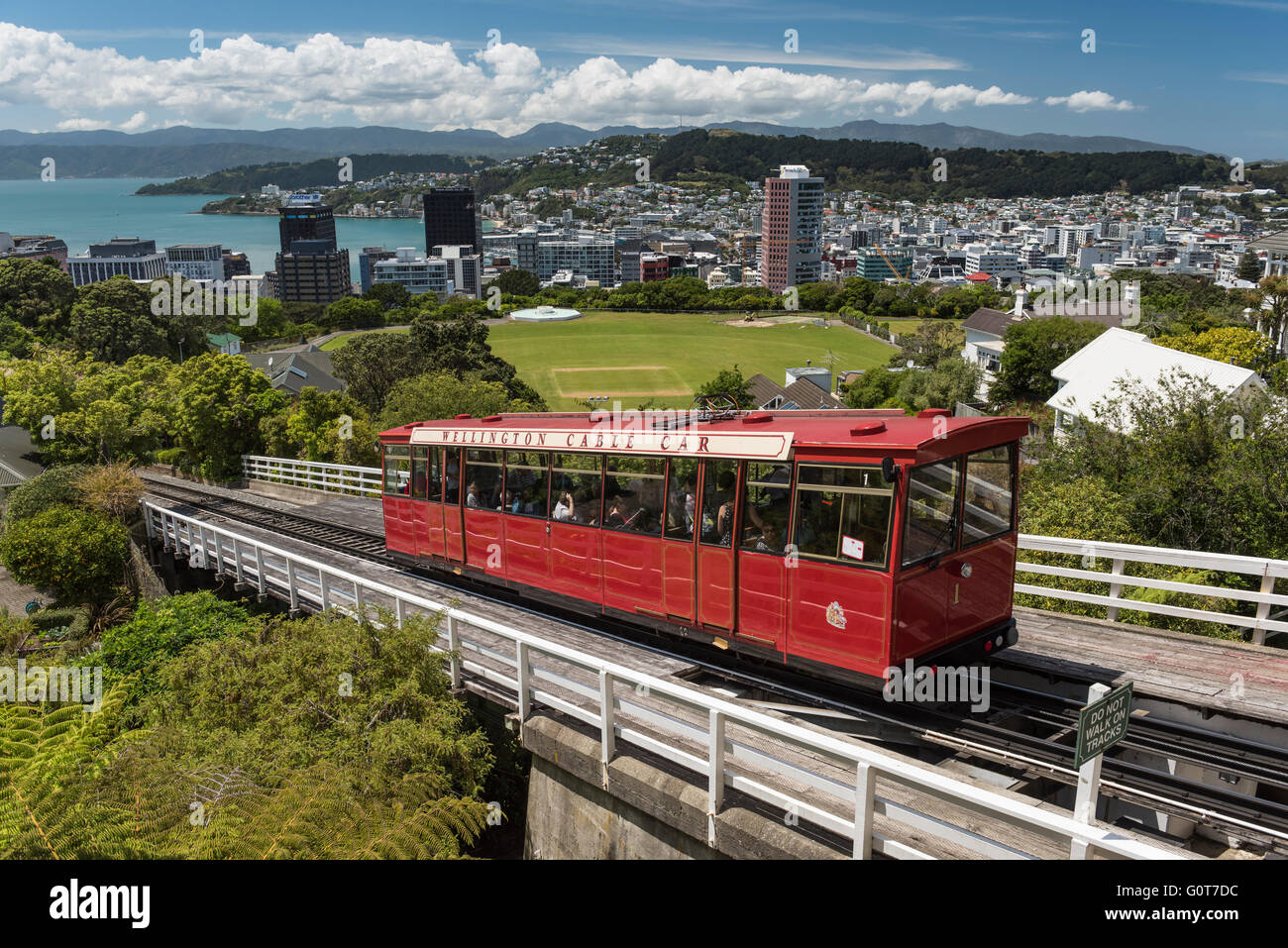 The Wellington Cable Car approaching Kelburn by the Botanical Gardens ...