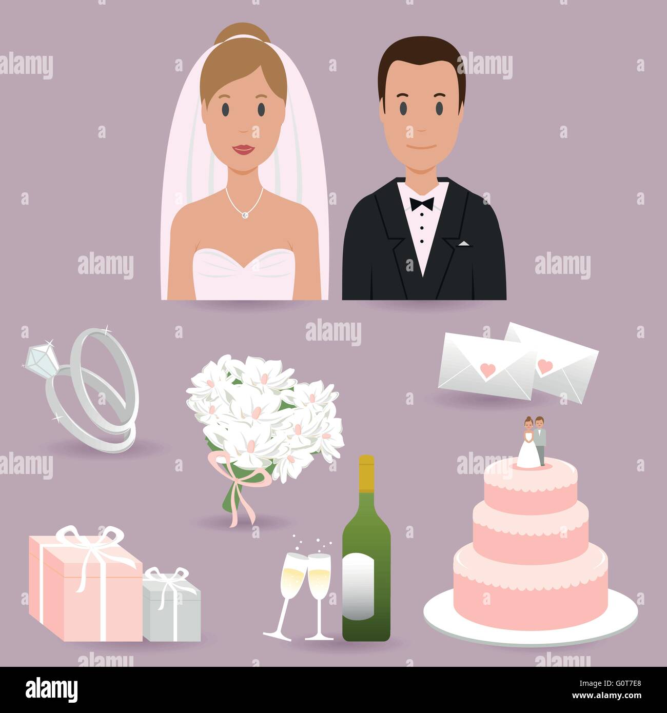 Wedding shower set with bride, groom and wedding reception invitation ...