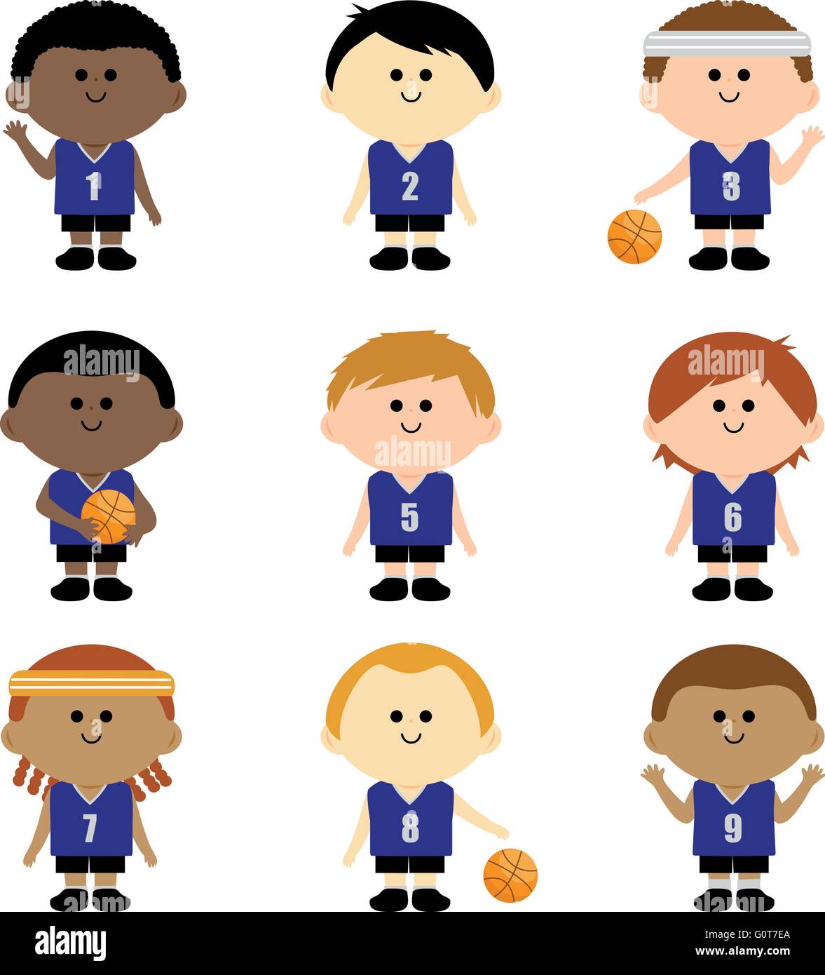 Children basketball players team. Diverse group of boy kids basketball ...
