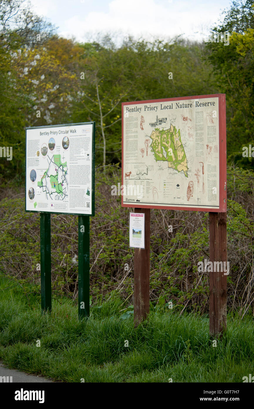 A map at the entrance to Bentley Priory Nature reserve in Stanmore ...