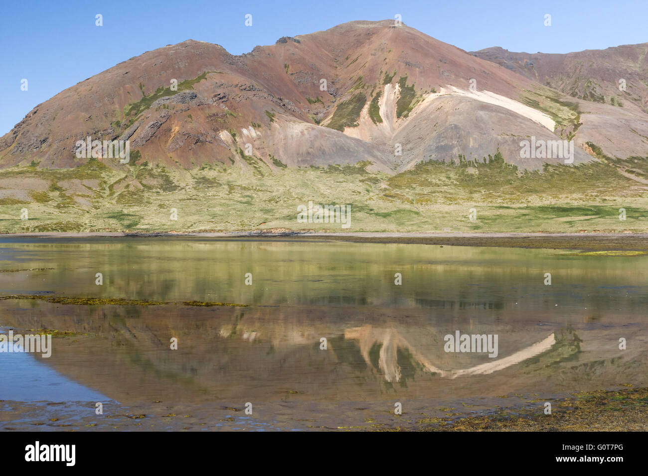 Volcanic mountain reflecting in a lagoon in Iceland Stock Photo - Alamy