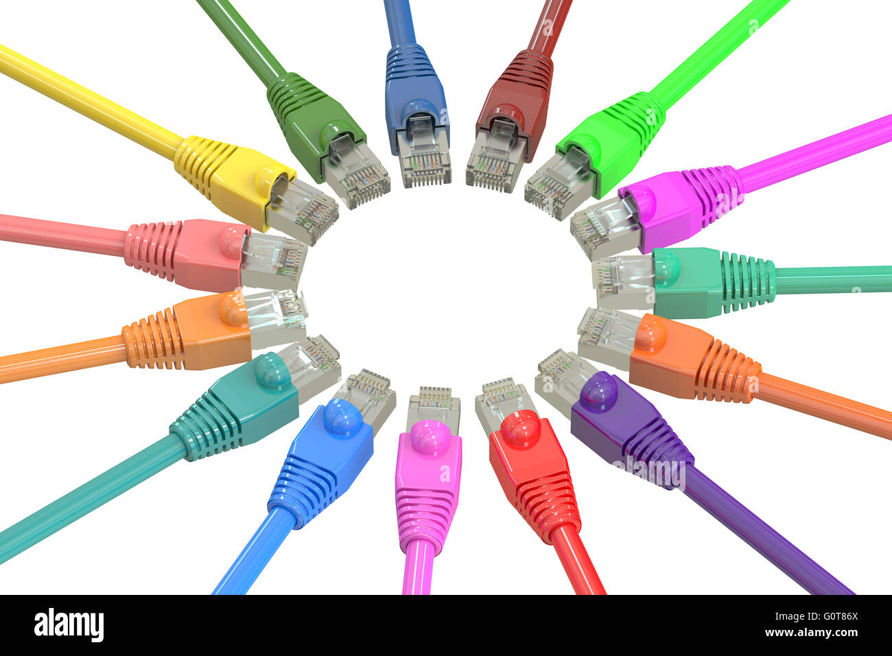multicolored computer network cables, 3D rendering isolated on white ...