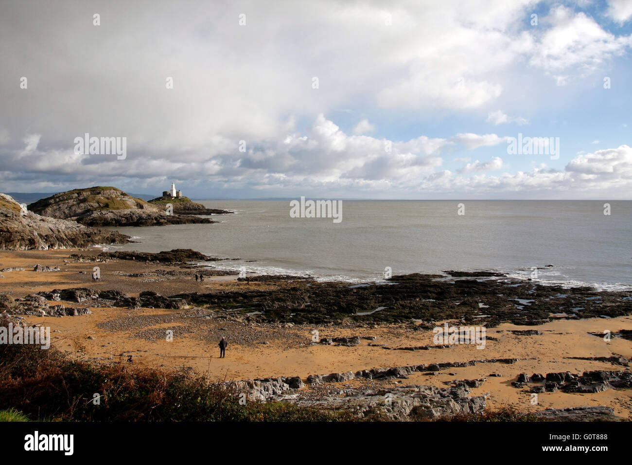 Mumbles lighthouse and Bracelet Bay, Swansea, South Wales, UK Stock ...