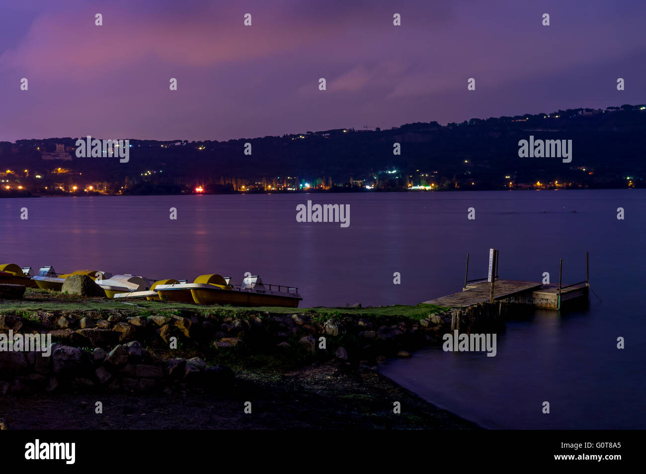 Lake dock at night Stock Photo - Alamy