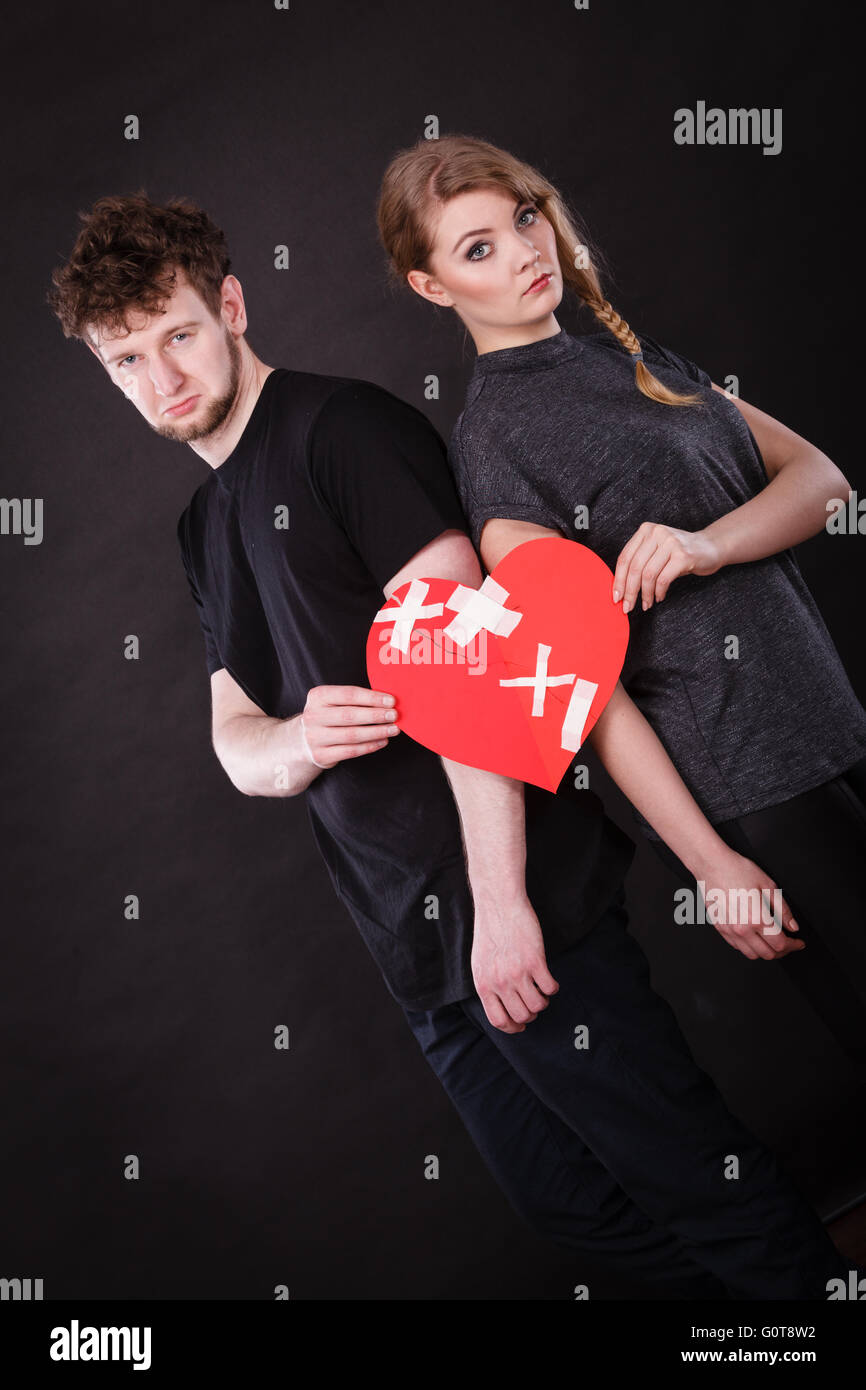 Broken heart difficult love concept. Sad unhappy couple woman and man ...