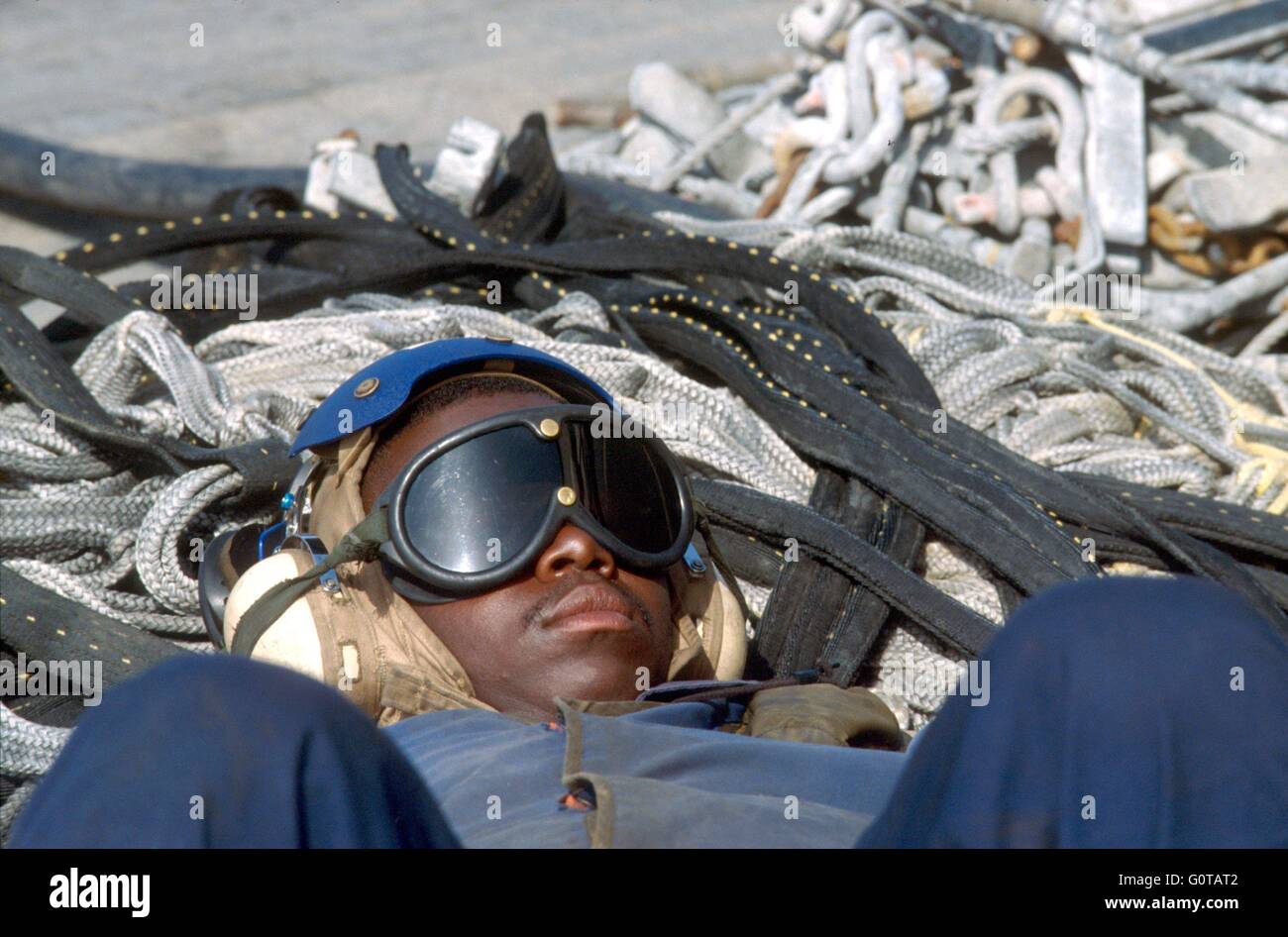 US Navy, flight deck staff on amphibious assault ship Whidbey Island ...