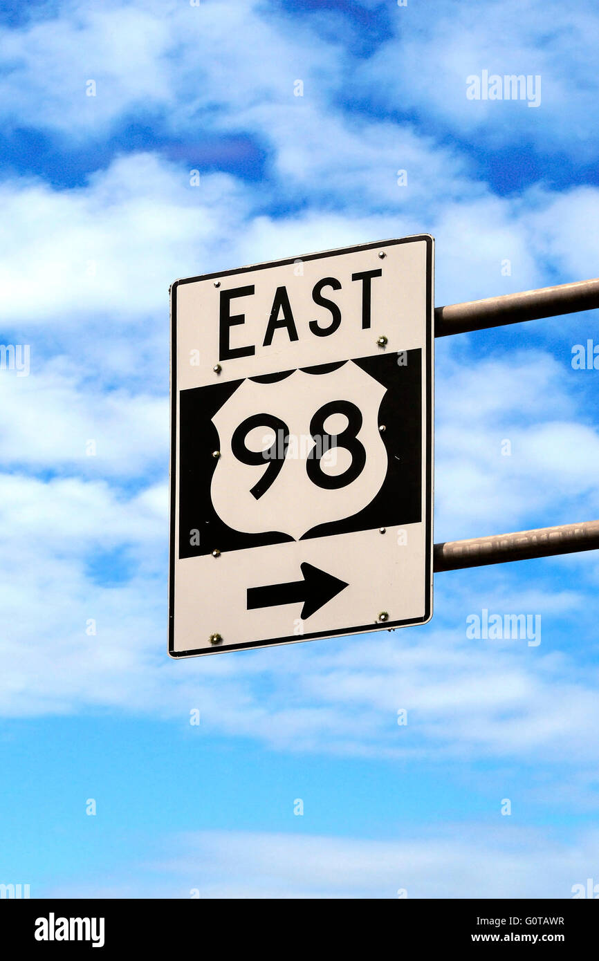 East 98 road sign in Apalachicola city on the Florida panhandle Stock ...