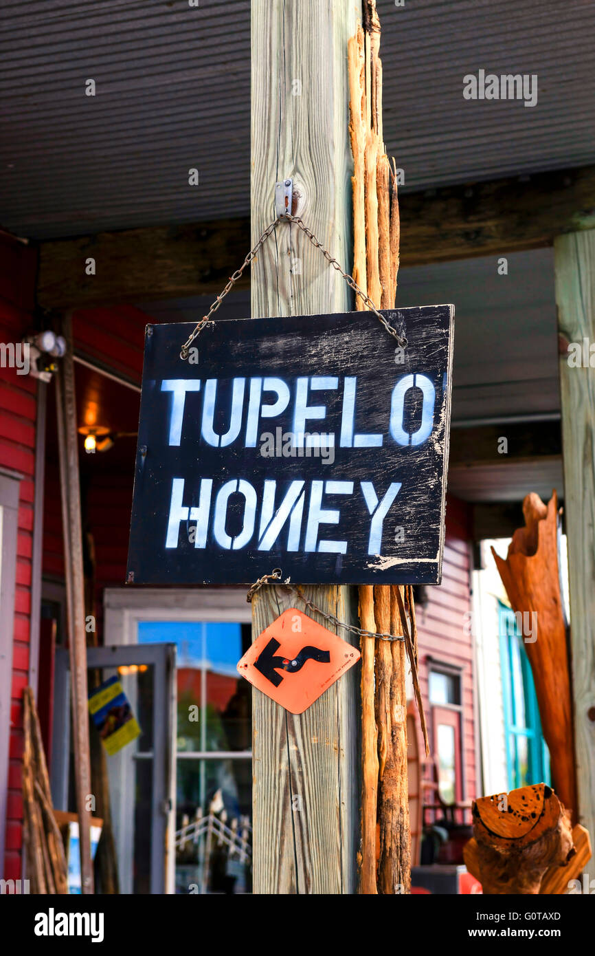 Tupelo Honey sign outside the general store in Apalachicola city on the ...