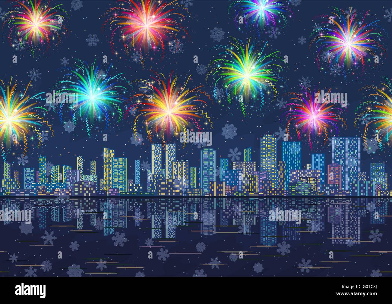 Seamless Night City Landscape with Fireworks Stock Vector Image & Art ...