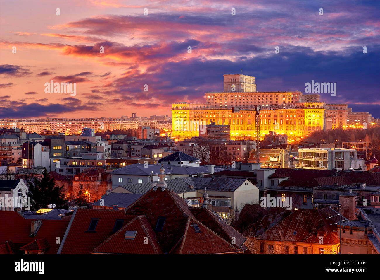 Bucharest Aerial View of Parliament Palace at Sunset Stock Photo - Alamy