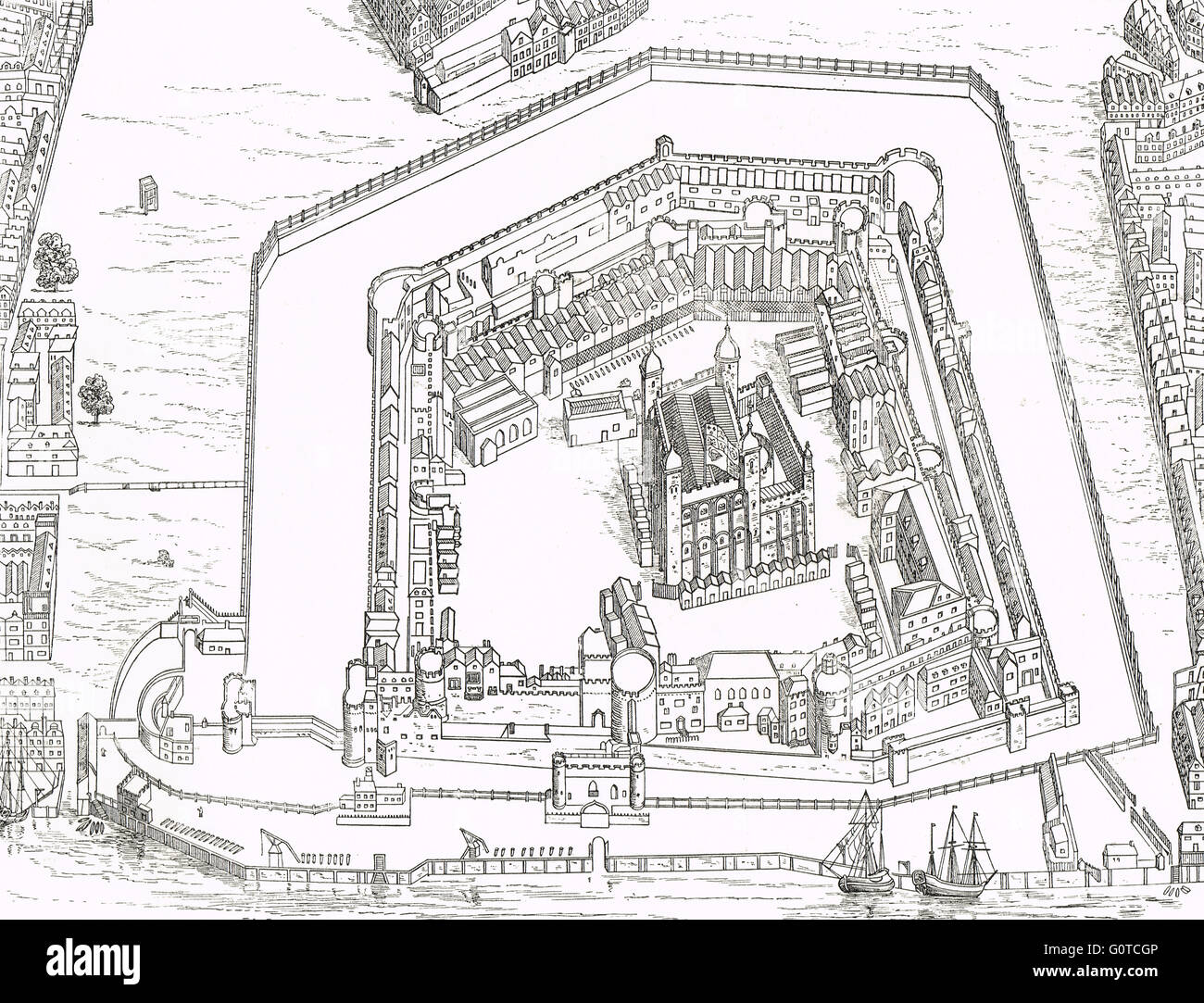 Bird's Eye view of The Tower of London in 1688 Stock Photo - Alamy