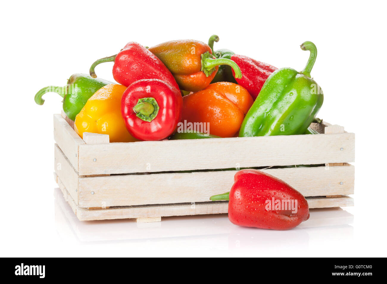 Fresh colorful bell peppers box. Isolated on white background Stock ...