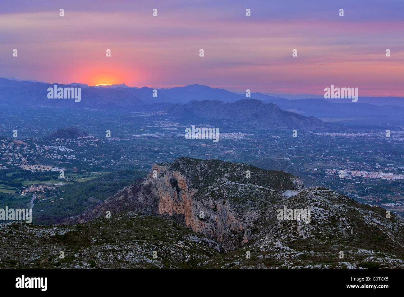 View from the top of Mount Montgo in twilight, Denia, Spain Stock Photo ...