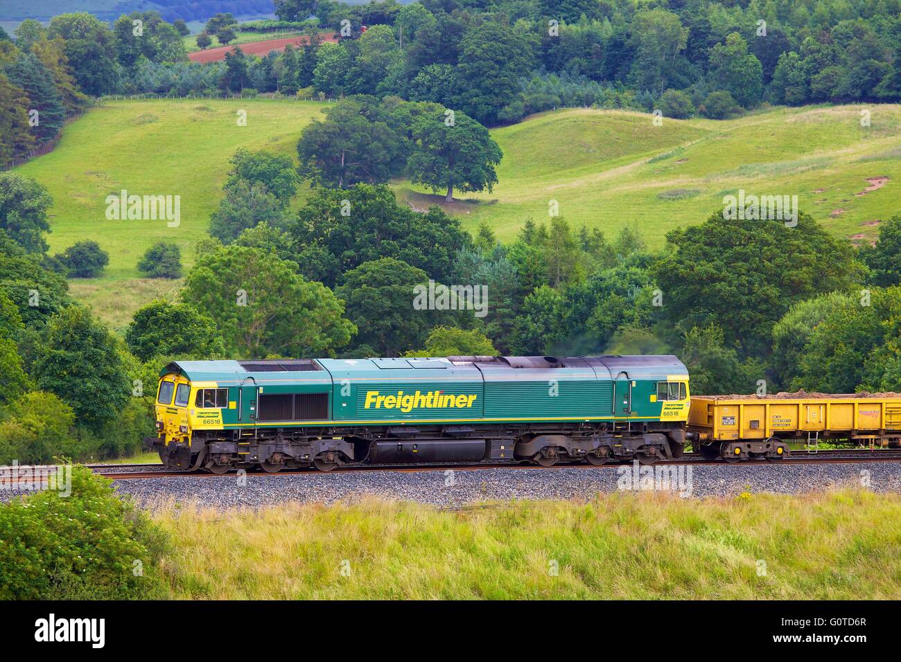 Freightliner diesel train. Lazonby, Eden Valley, Cumbria, Settle to ...