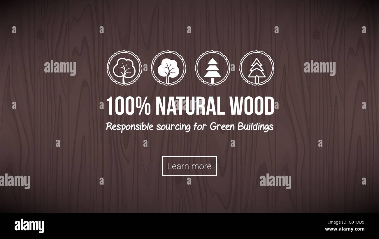 Natural wood banner with textured background and icons set Stock Vector ...