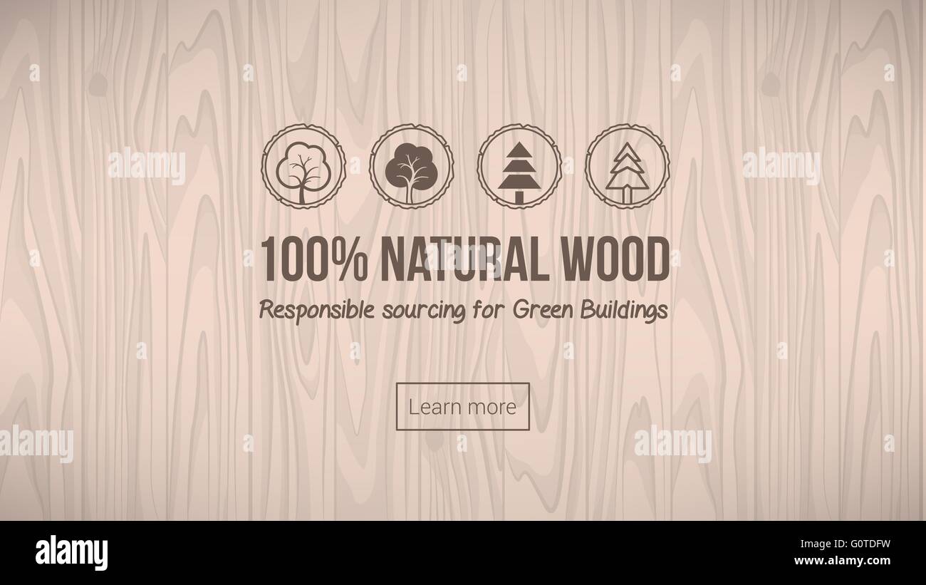 Natural wood banner with textured background and icons set Stock Vector ...
