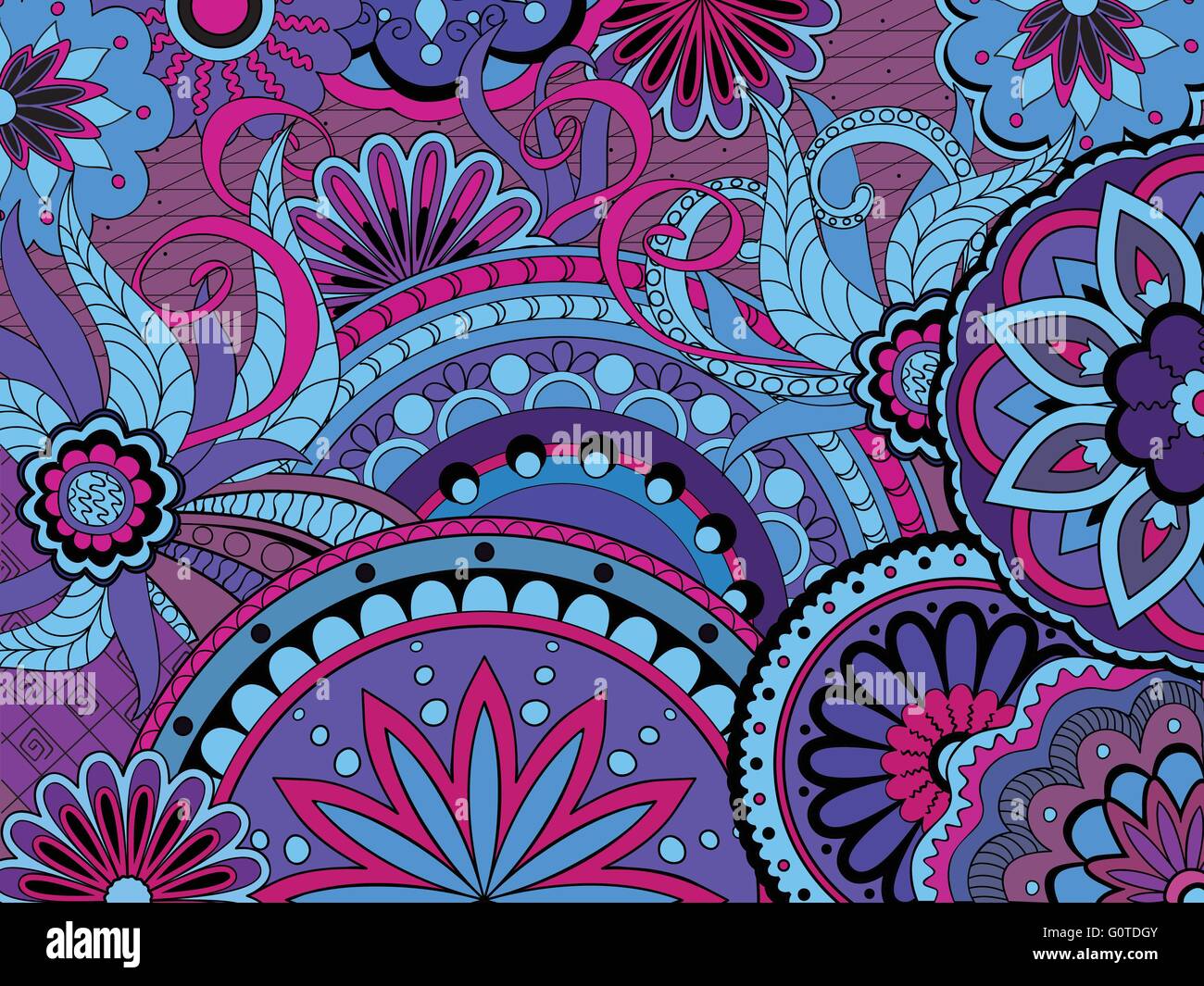 Hand drawn doodle colorful floral background with mandalas i boho style ...