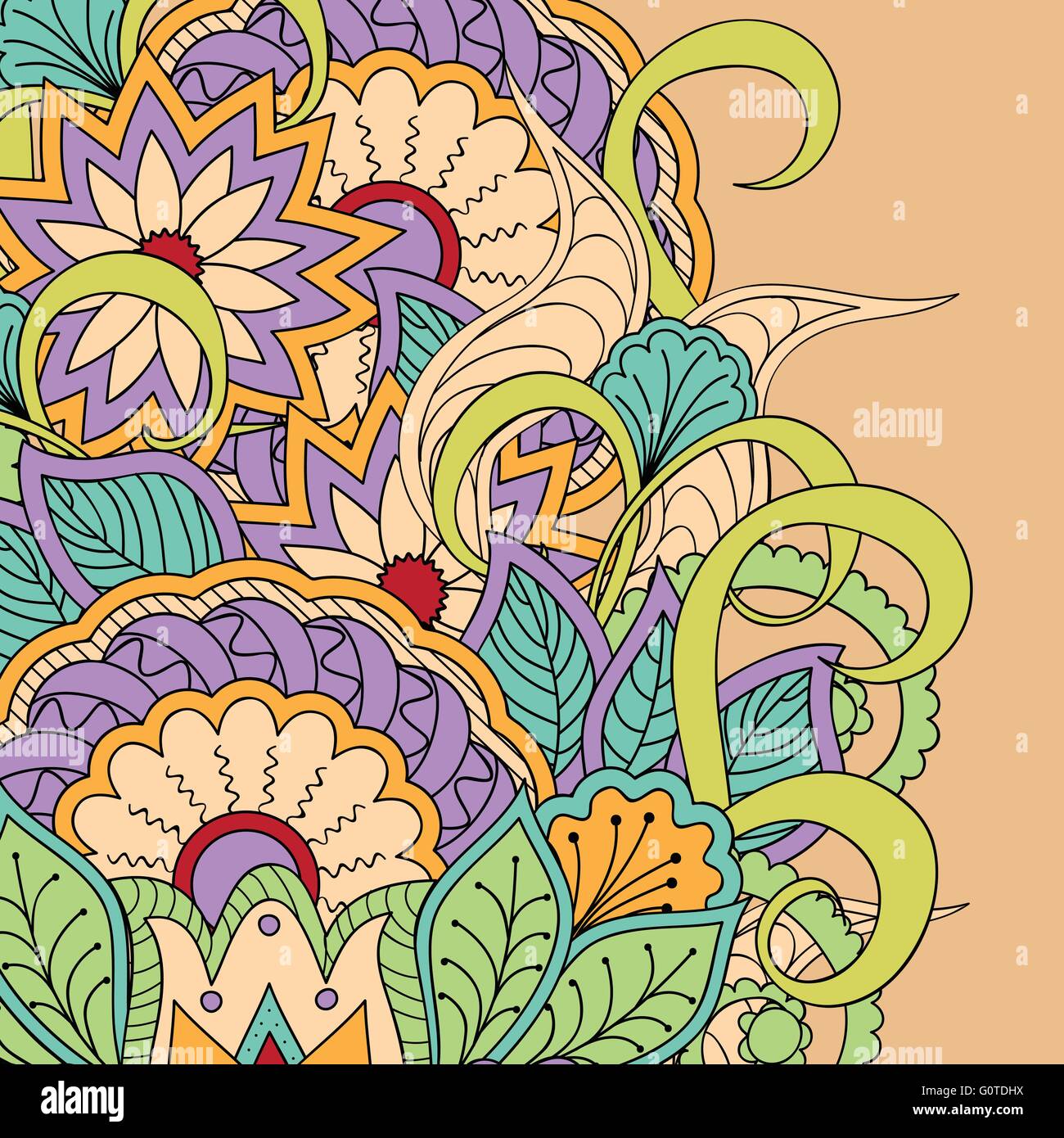 Hand drawn doodle colorful floral background with mandalas. Vector ...