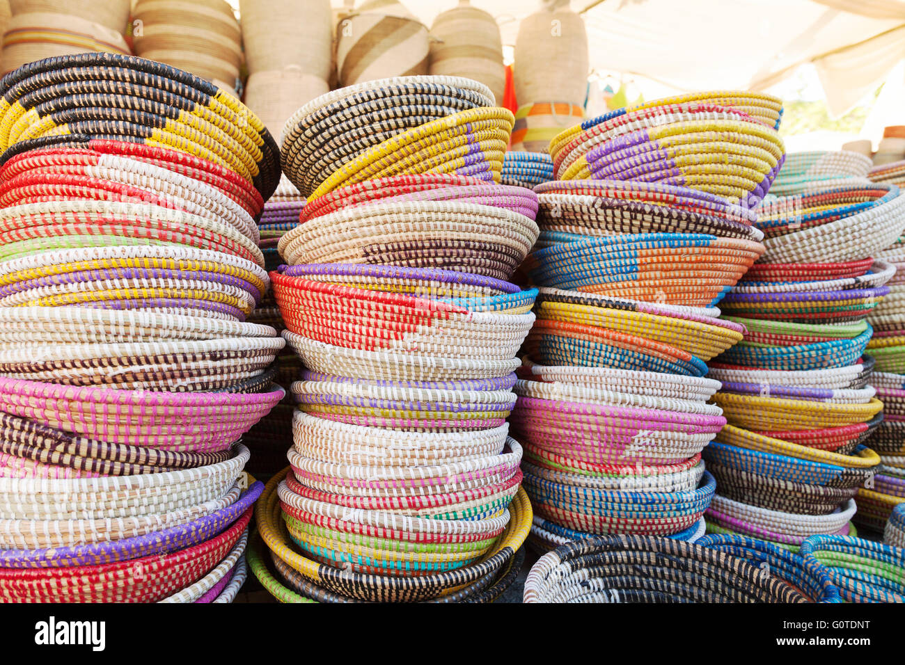 Spanish craft goods for sale on a market stall, Marbella, Costa del Sol ...