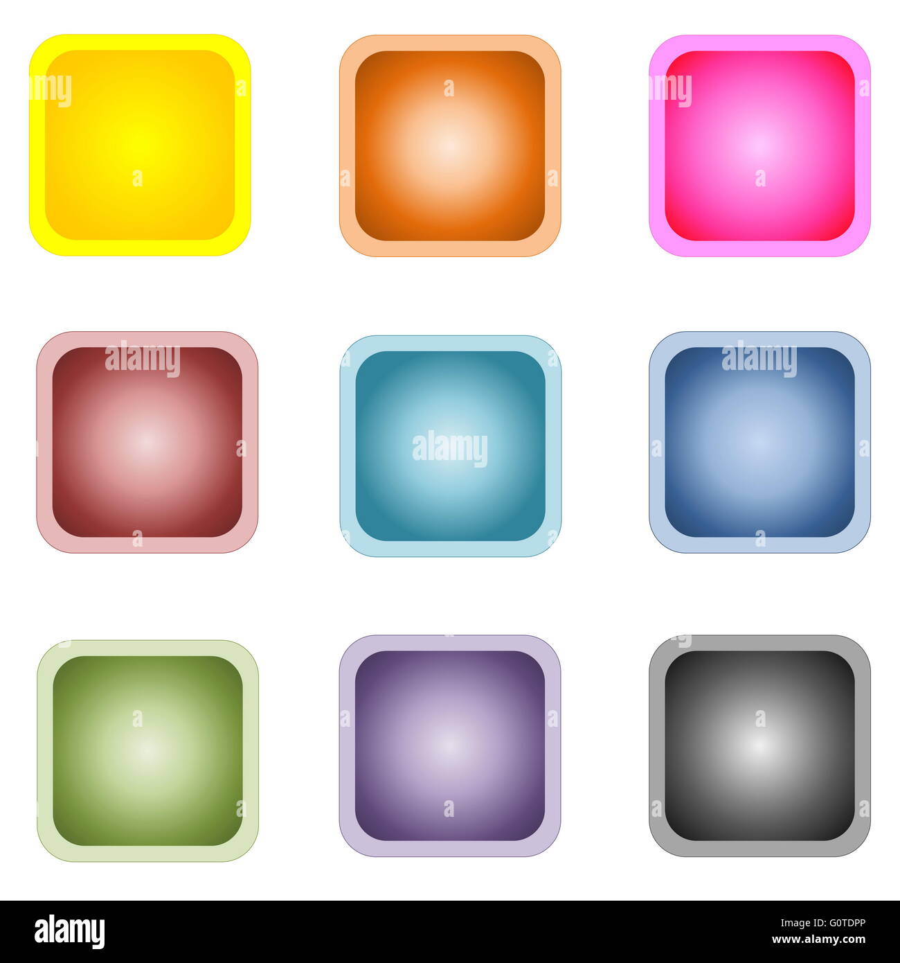Set of nine colorful square buttons isolated in white background Stock ...