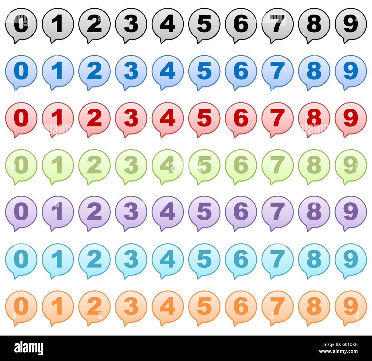Set of colorful numbers in bubble shapes isolated in white background ...