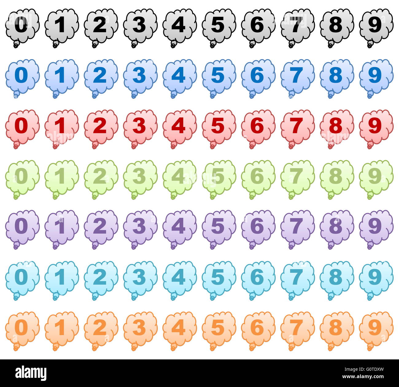 Set of colorful numbers in thought bubble shapes isolated in white ...