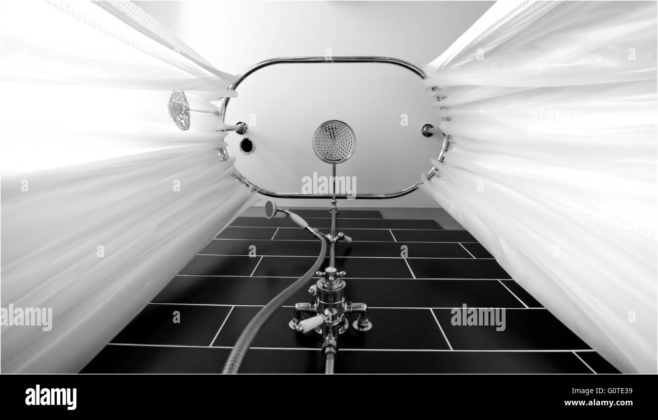 Old shower curtain Black and White Stock Photos & Images - Alamy