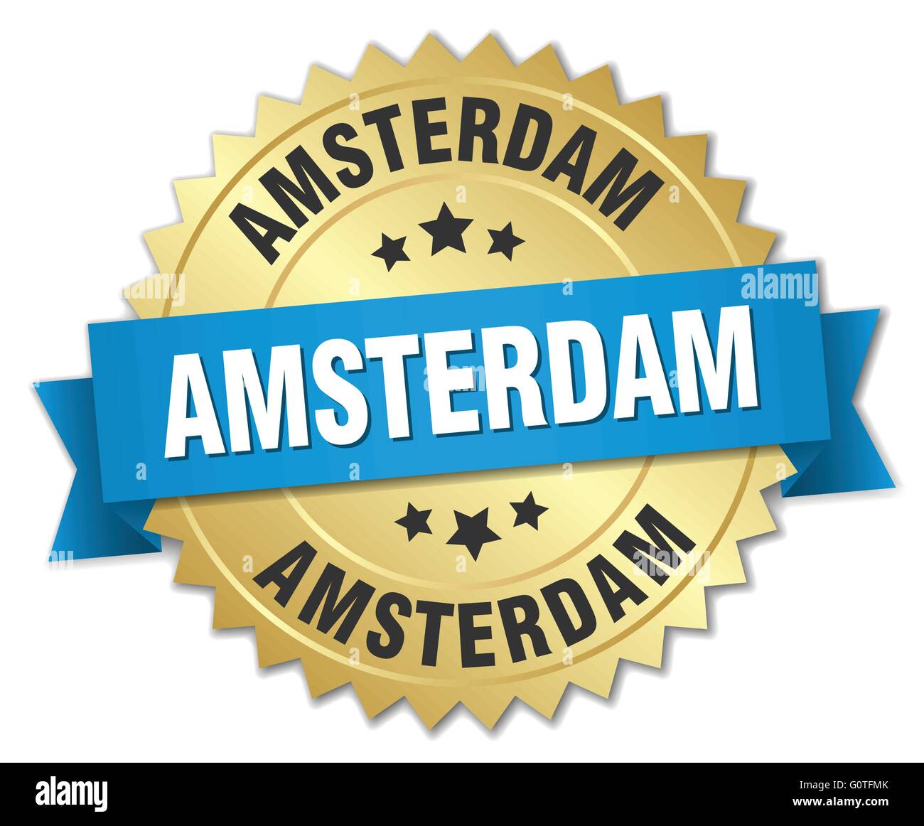 Amsterdam round golden badge with blue ribbon Stock Vector Image & Art ...