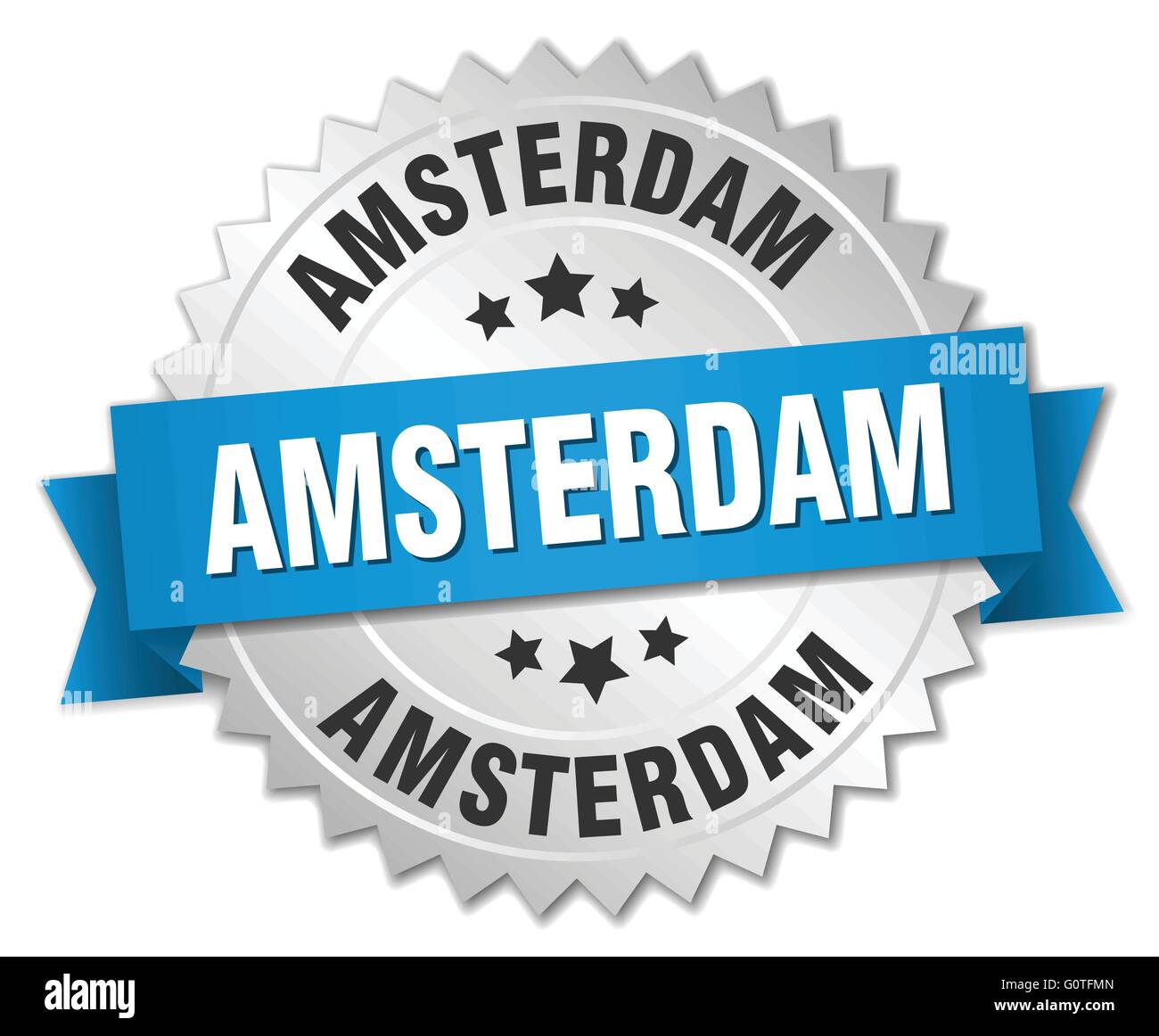 Amsterdam round silver badge with blue ribbon Stock Vector Image & Art ...