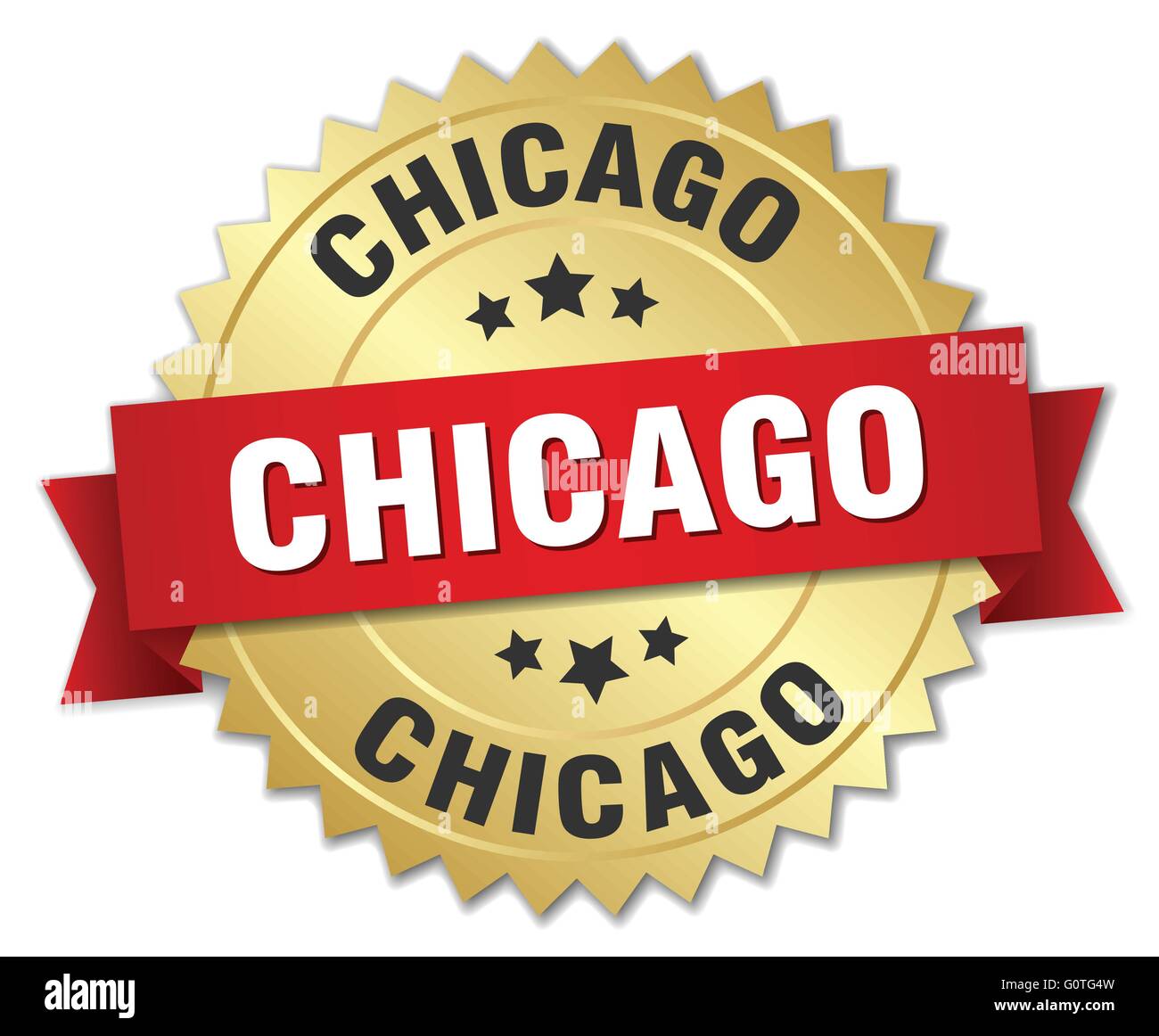 Chicago round golden badge with red ribbon Stock Vector Image & Art - Alamy