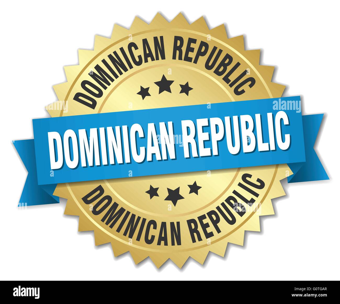 Dominican Republic round golden badge with blue ribbon Stock Vector ...