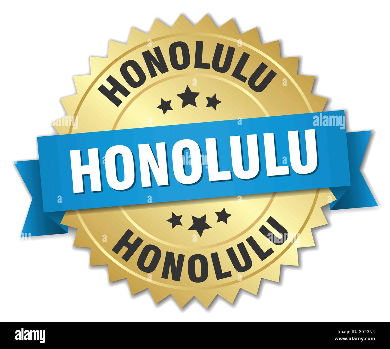 Honolulu round golden badge with blue ribbon Stock Vector Image & Art ...