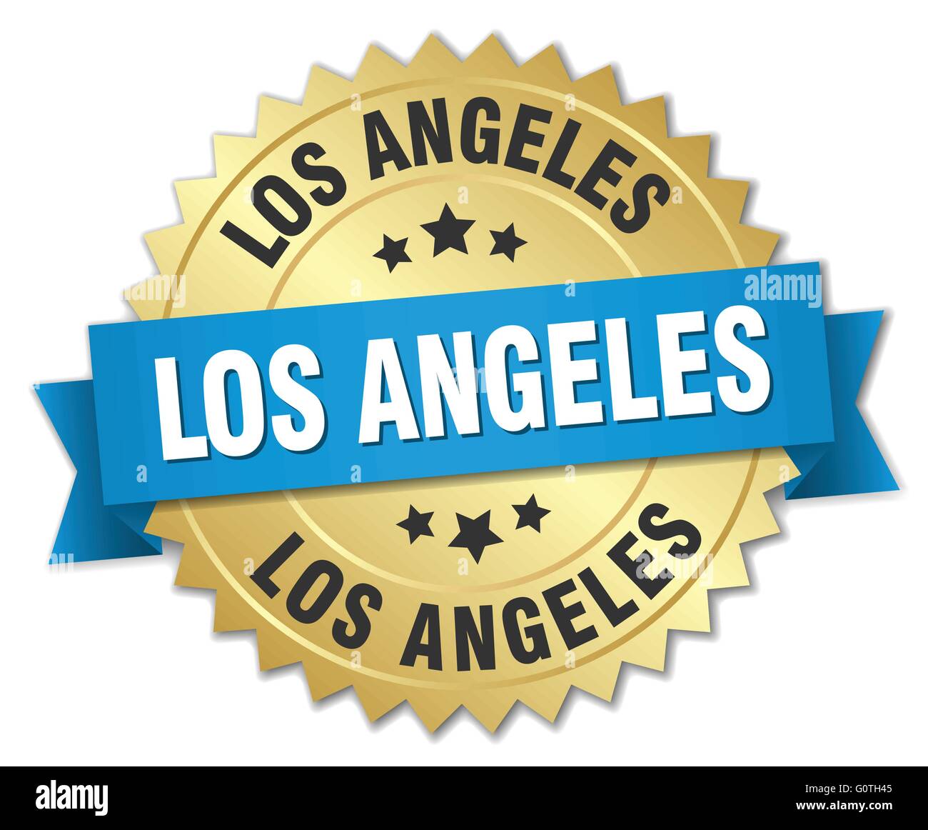 Los Angeles round golden badge with blue ribbon Stock Vector Image ...