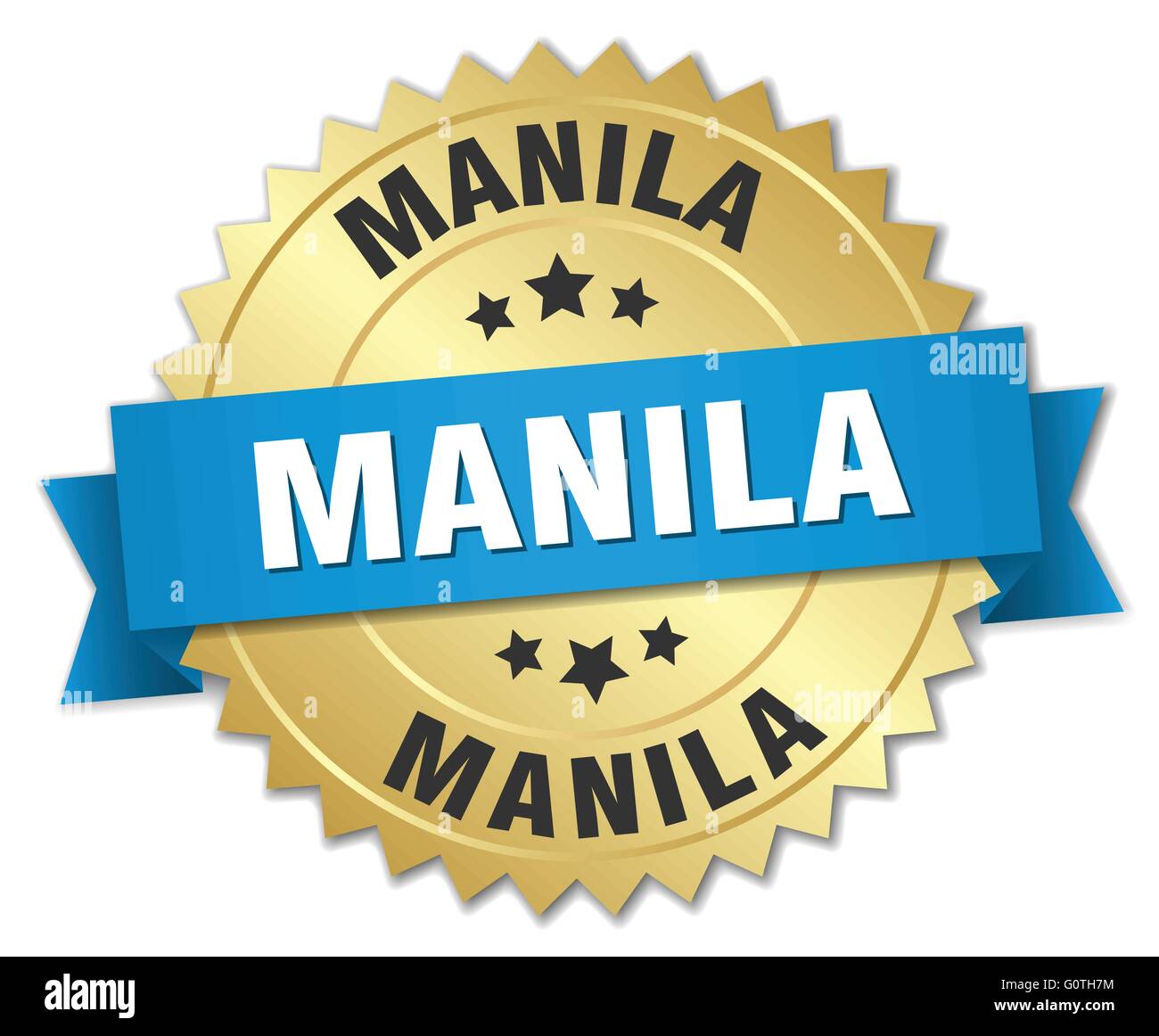 Manila round golden badge with blue ribbon Stock Vector Image & Art - Alamy