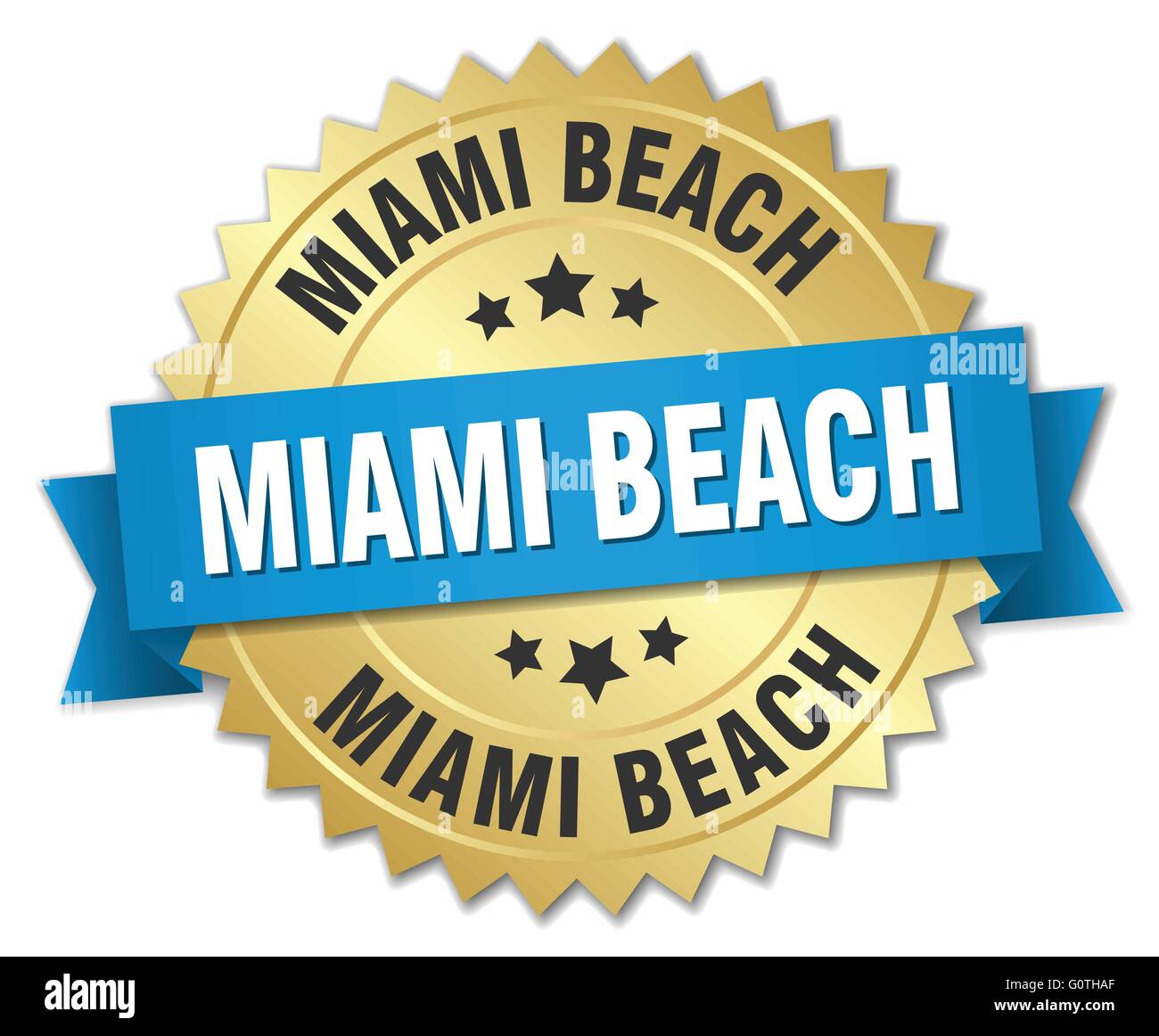 Miami Beach round golden badge with blue ribbon Stock Vector Image ...