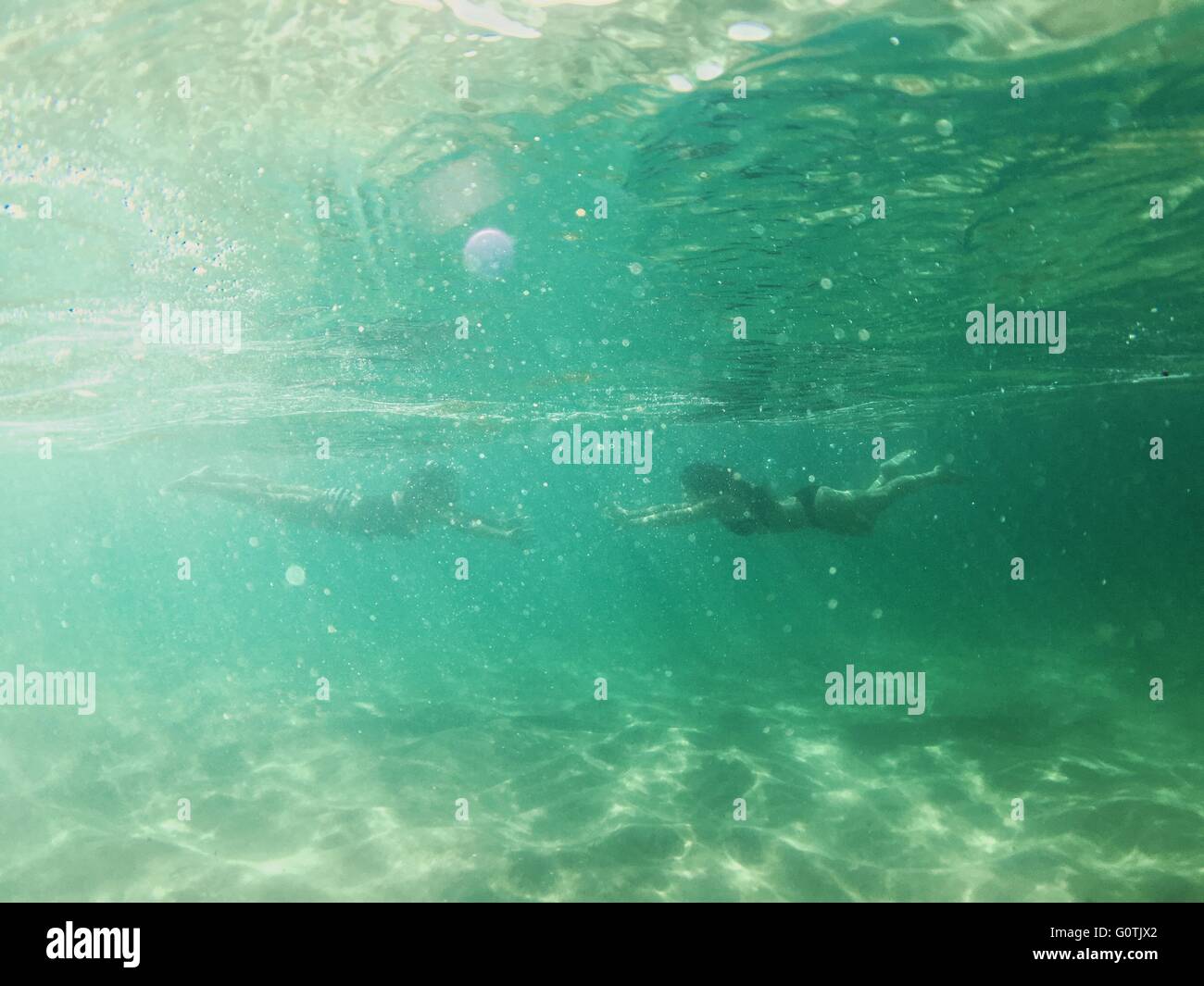Two women swimming underwater Stock Photo - Alamy