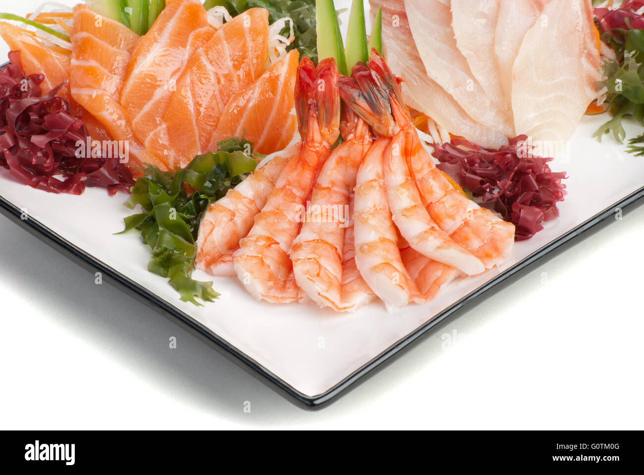 Set of Sashimi on Daikon with Seaweed, Cucumber Stock Photo - Alamy